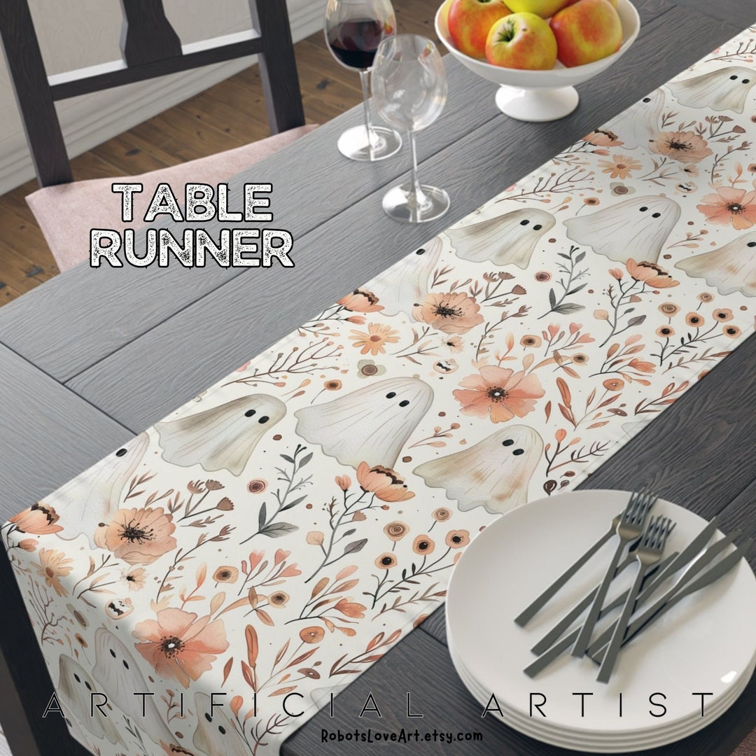 Cute Halloween Garden Ghosts Table Runner cotton, Poly Country Cottage ...