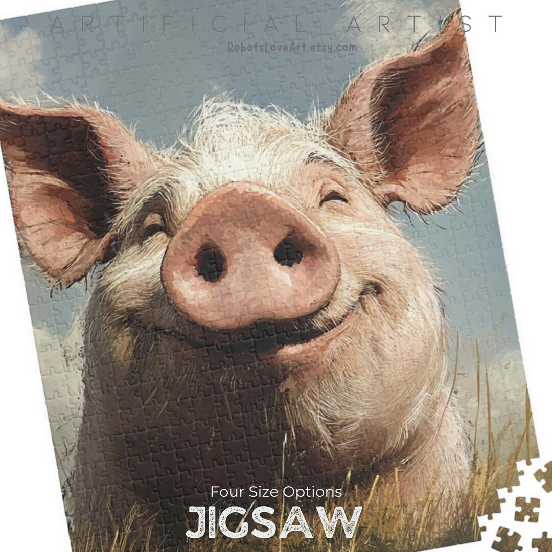 Happy Pig Relaxing in Field, Jigsaw, Game, Brain Teaser, Relaxation Toy ...
