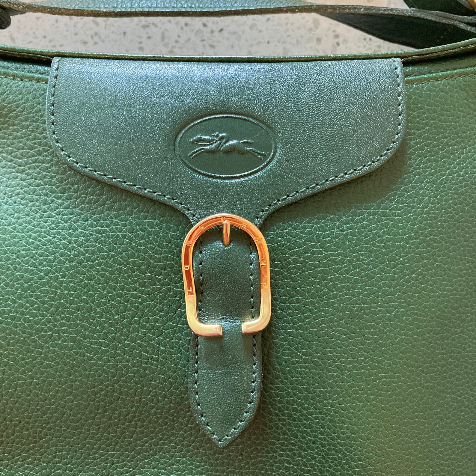Vintage Longchamp Green Leather Crossbody Shoulder Bag - Etsy