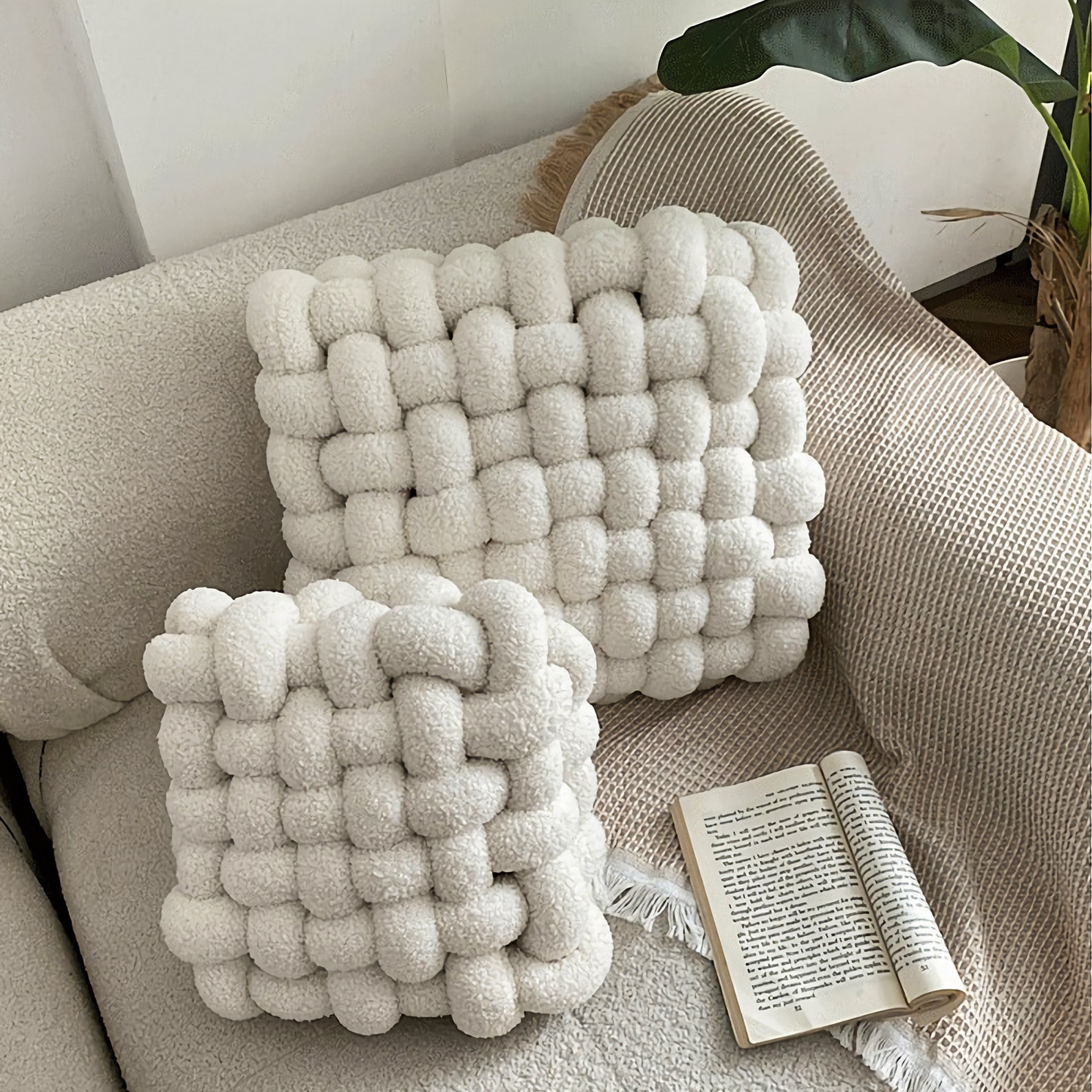 Big Nordic Woven Pillow | Fleece Throw Pillow | Decor Pillow Cushion ...