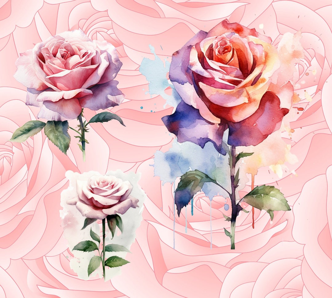 Watercolor Rose Clip Art Floral Girly PNG Nursery Decor - Etsy