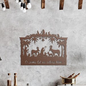 O Come Let Us Adore Him, Nativity Metal Wall Decor, Manger Scene ...