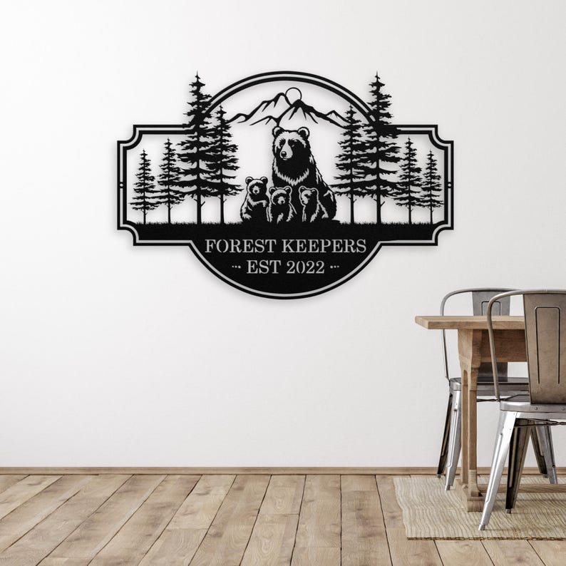 Custom Bear Metal Sign, Bear Family Welcome Sign, Large Metal Wall Art ...