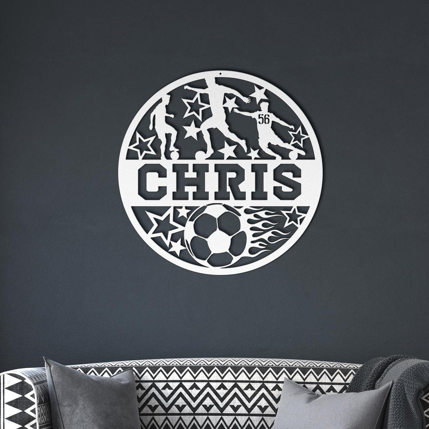 Personalized Soccer Sign, Custom Soccer Jersey Number Metal Wall Art ...