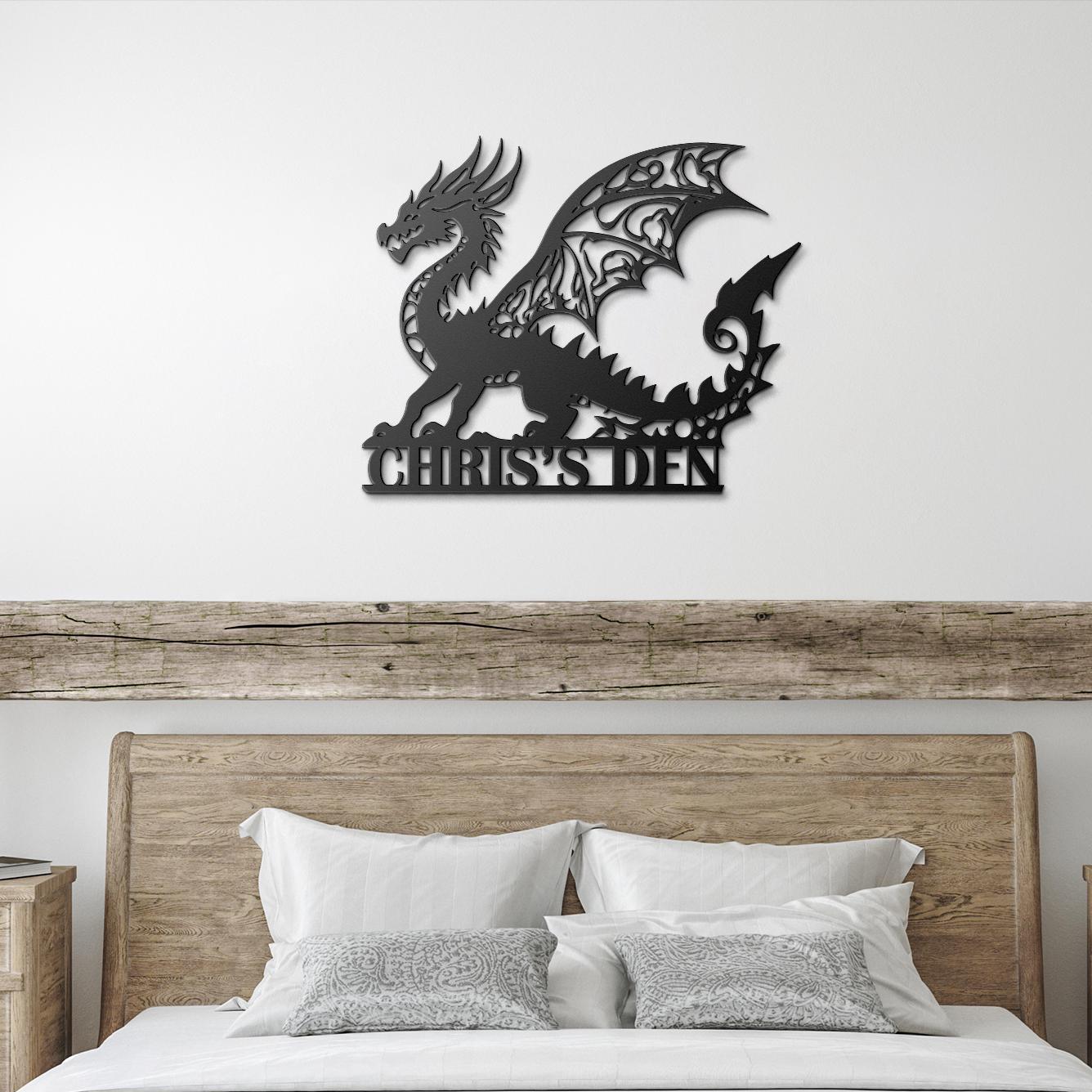 Personalized Dragon Sign, Metal Dragon Wall Decor, Dragon Monogram Sign ...