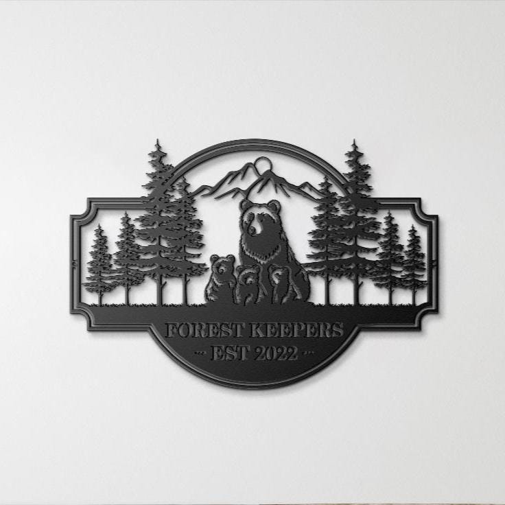 Custom Bear Metal Sign, Bear Family Welcome Sign, Large Metal Wall Art ...