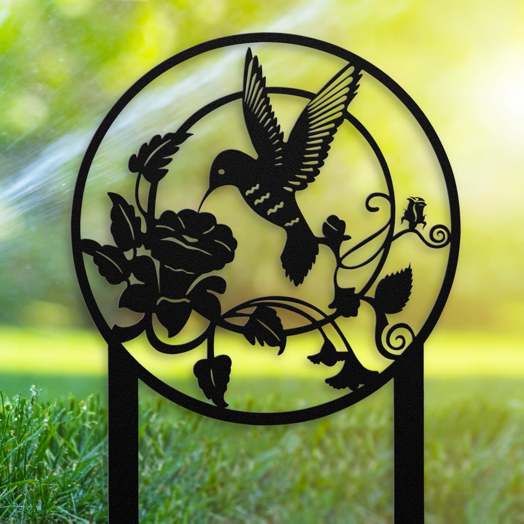 Hummingbird Garden Stake Decor, Hummingbird Garden Art, Metal ...