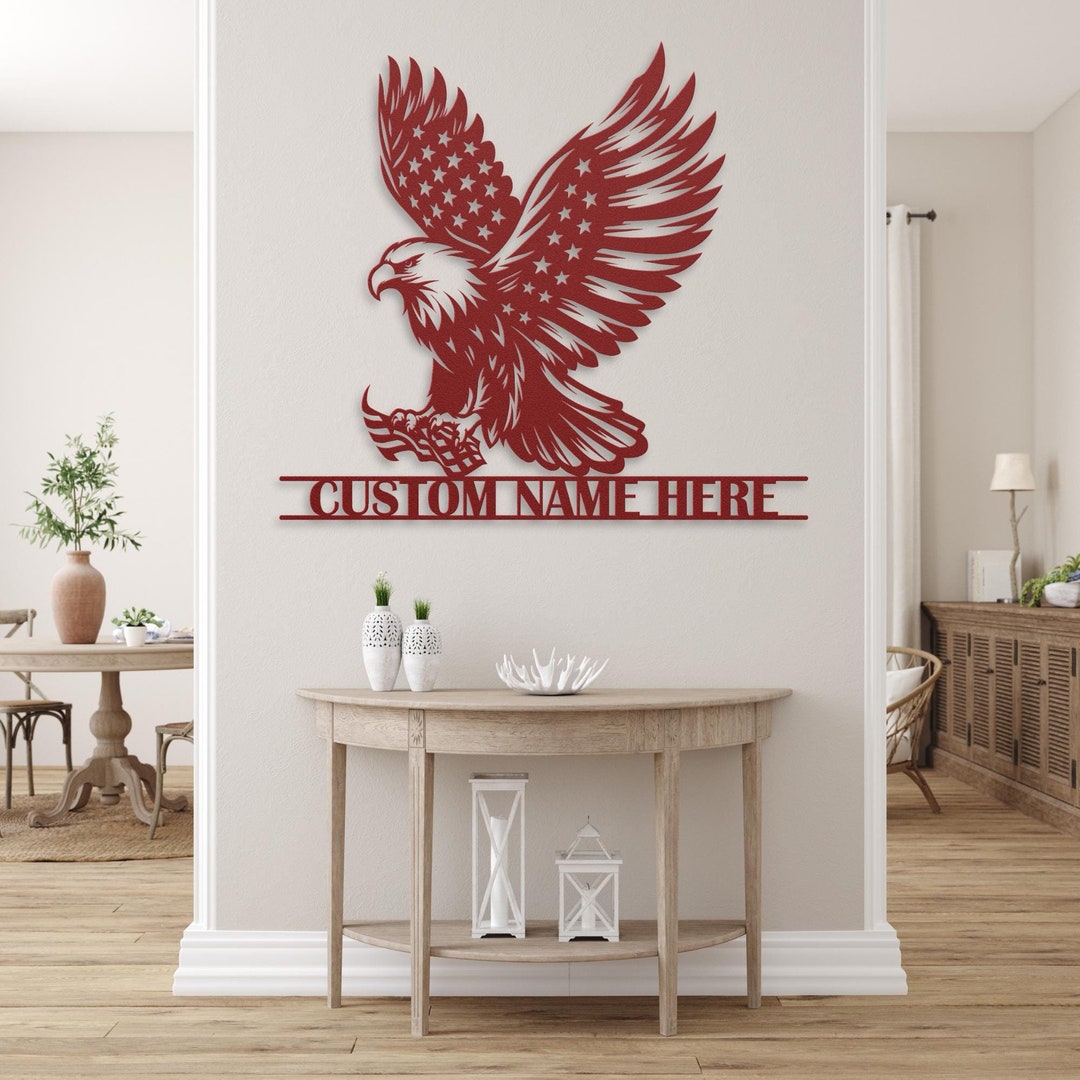 Custom Eagle With American Flag, Metal Eagle Sign, American Eagle Decor ...