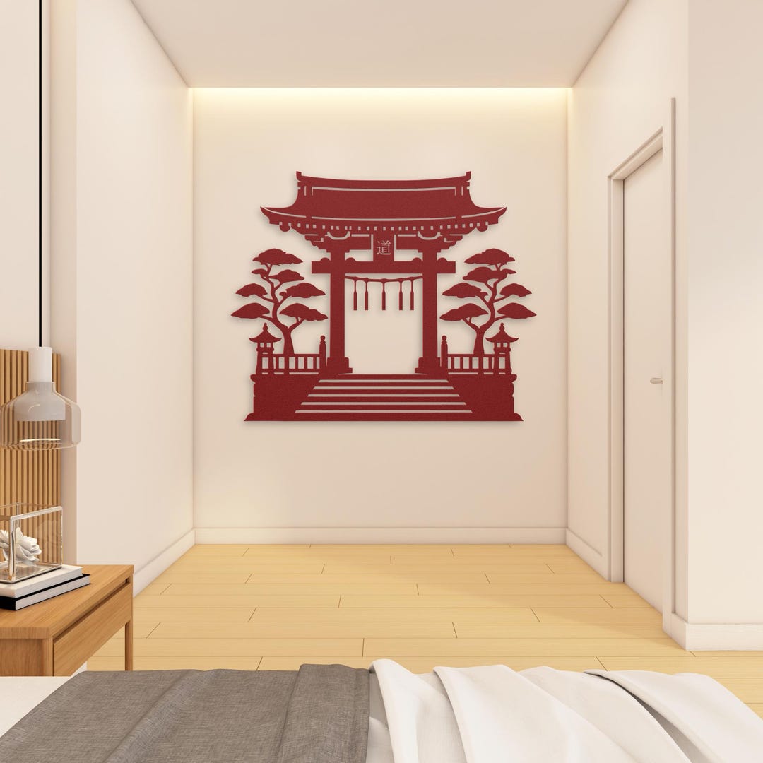 Japanese Torii Shrine Sign, Torii Gate Metal Wall Art, Red Japanese ...