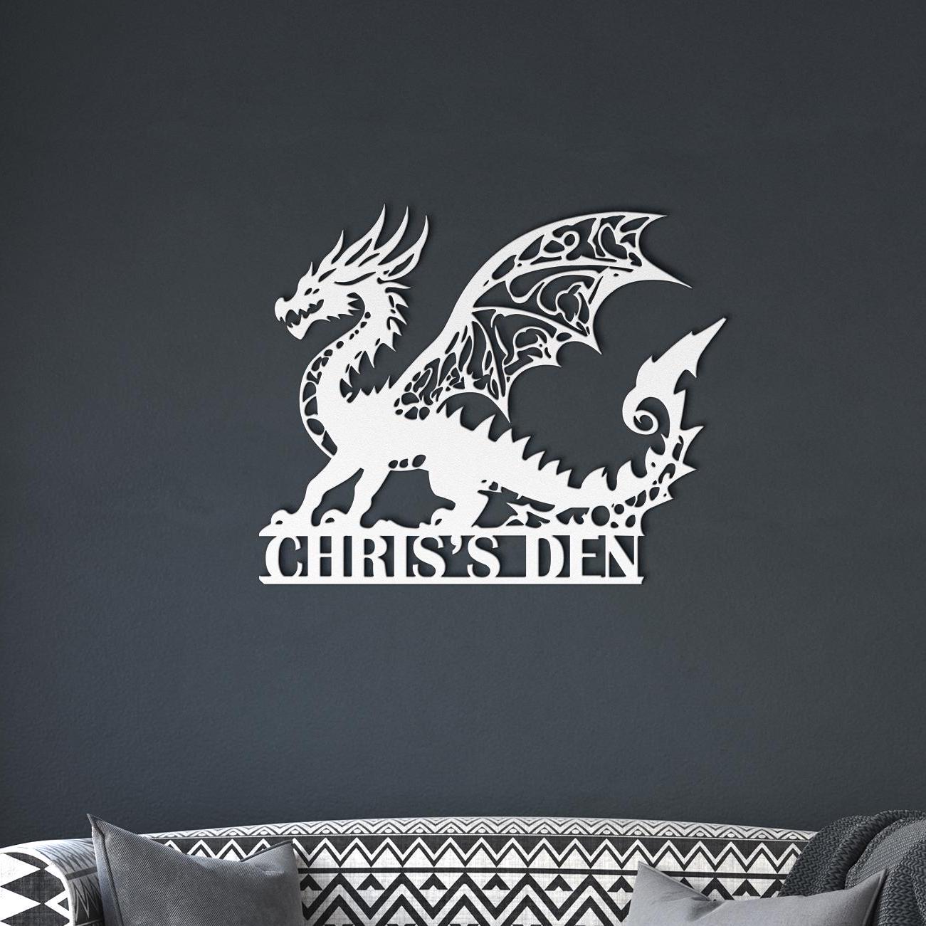 Personalized Dragon Sign, Metal Dragon Wall Decor, Dragon Monogram Sign ...