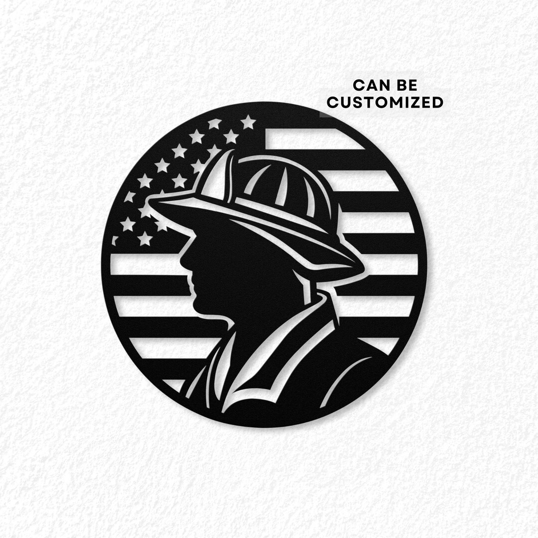 American Firefighter Sign, Fireman Sign With US Flag, Fireman Metal ...