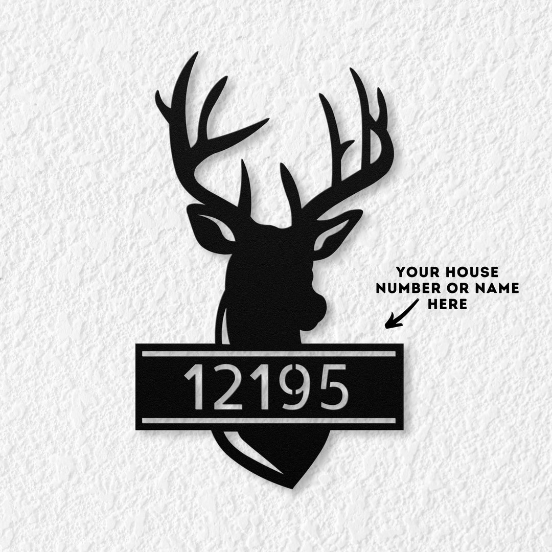 Custom Deer Address Sign, House Numbers With Deer Antlers, Metal House ...