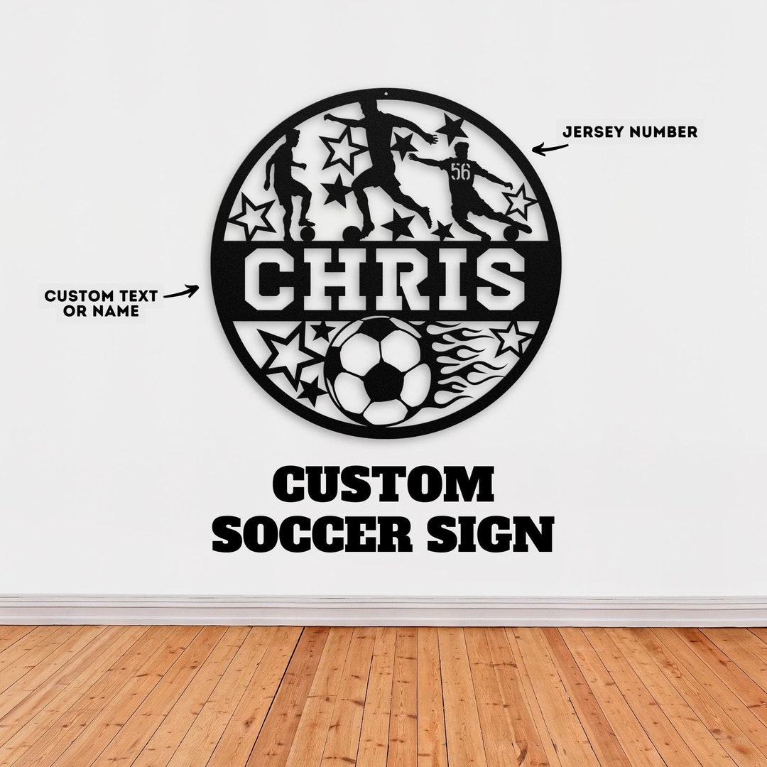 Personalized Soccer Sign, Custom Soccer Jersey Number Metal Wall Art ...