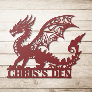 Personalized Dragon Sign, Metal Dragon Wall Decor, Dragon Monogram Sign ...