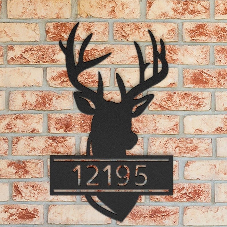 Custom Deer Address Sign, House Numbers With Deer Antlers, Metal House ...