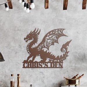 Personalized Dragon Sign, Metal Dragon Wall Decor, Dragon Monogram Sign ...