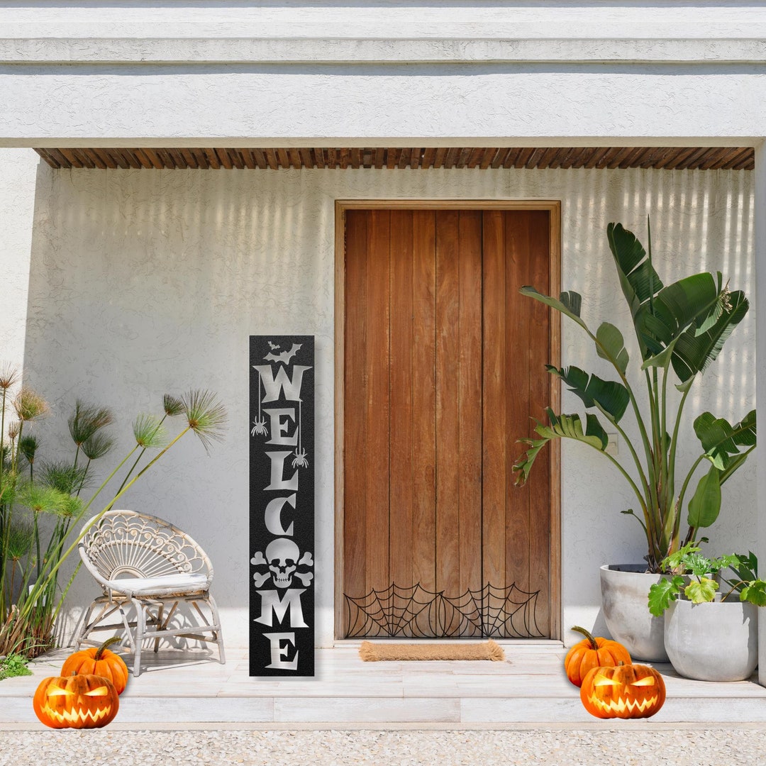 Halloween Porch Welcome Sign – Skeleton, Spider & Bat Yard Decoration ...