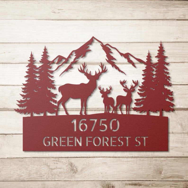 Personalized Deer Metal Address Sign, Custom Address Plaque, Deer ...