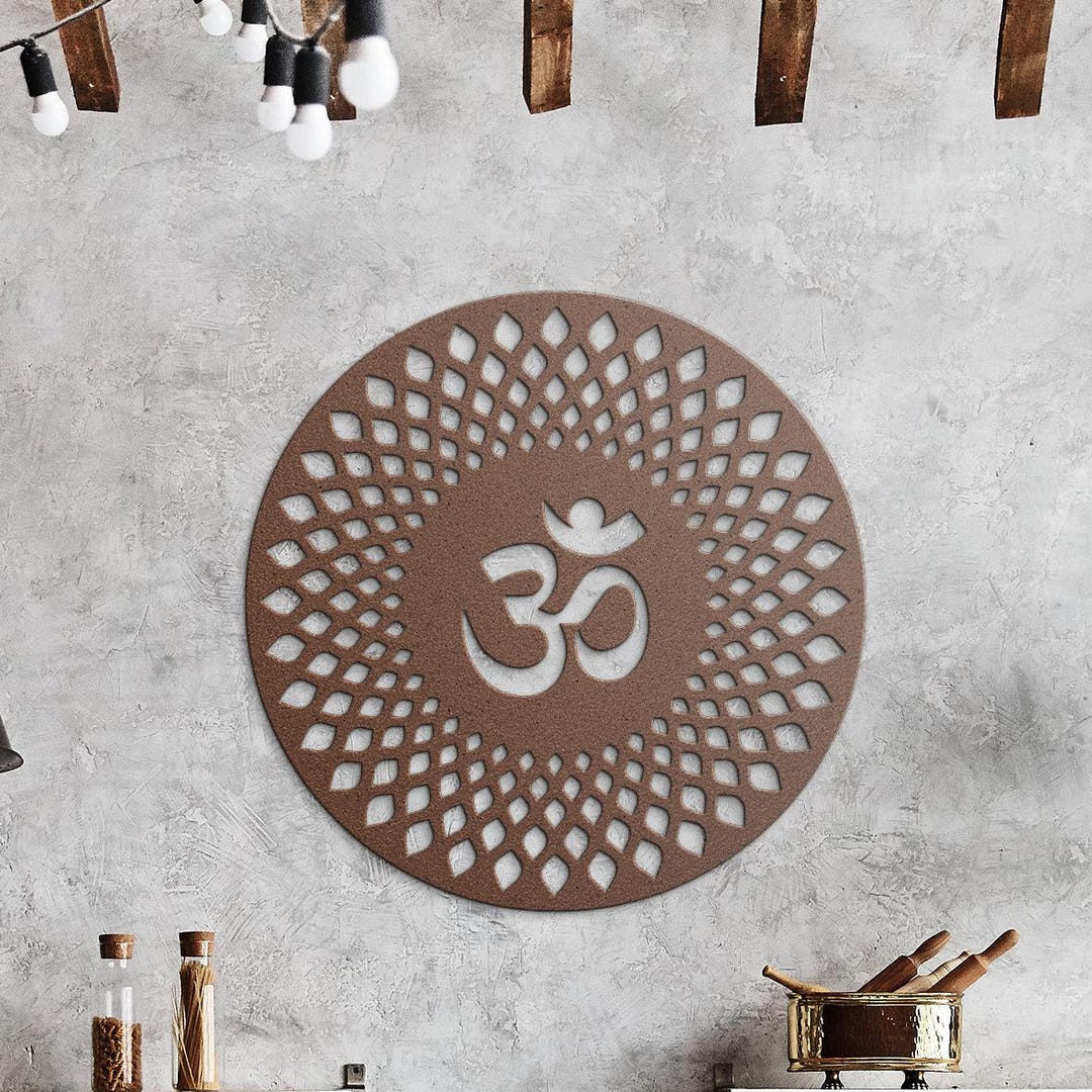 Om Mandala Metal Sign, Indian Aum Ohm Symbol Wall Art, Yoga Studio ...
