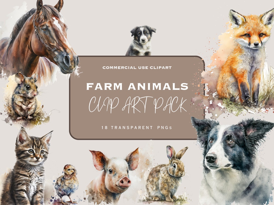 Farm Animals Clip Art Bundle Watercolour Design High - Etsy UK