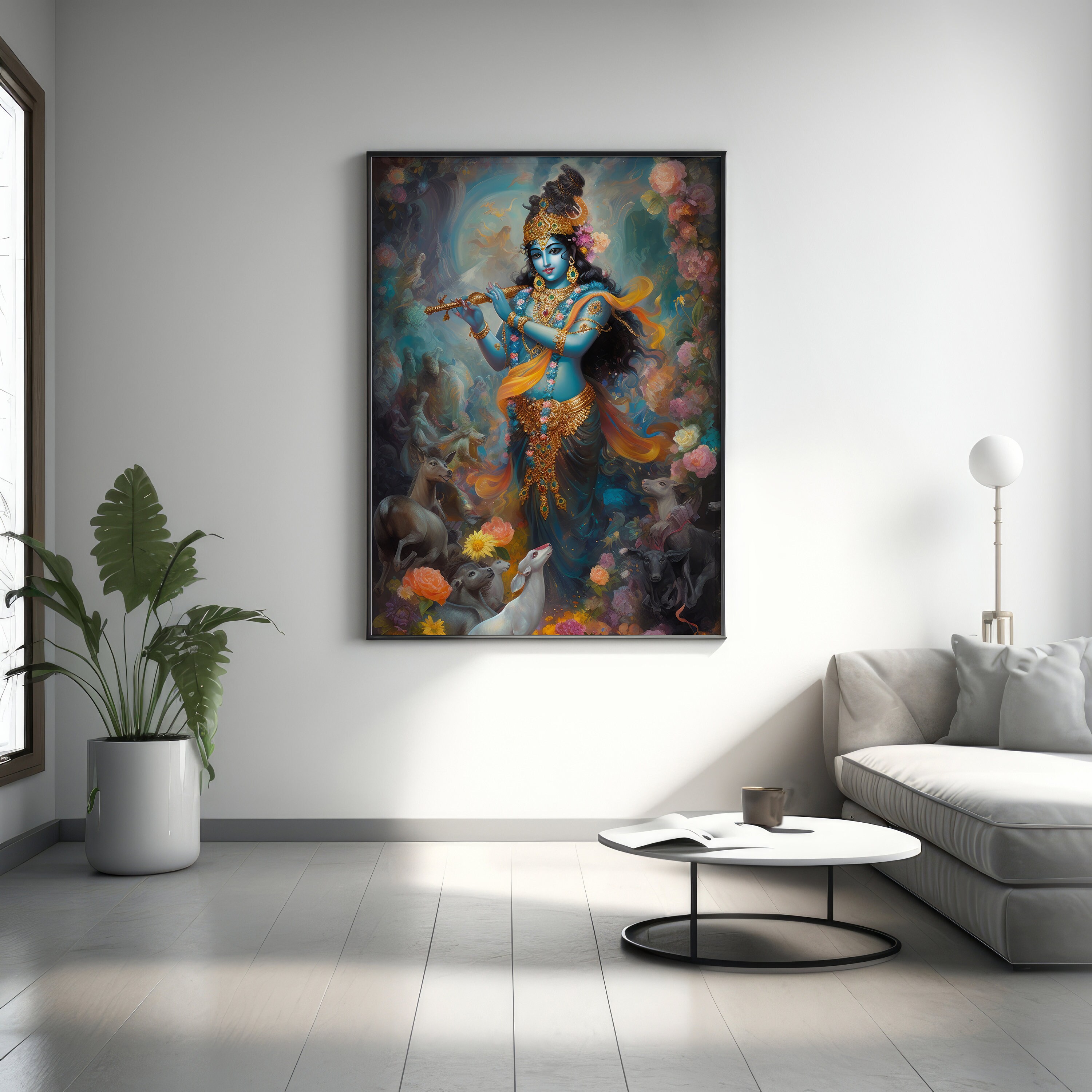 Shri Krishna Painting on Cloth Krishna Premium Canvas Wall Painting Divine Wall Art for Home ...