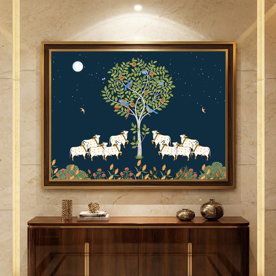 Tree of Life Wall Art | Pichwai Style Canvas Painting | Indian Folk ...