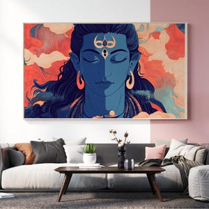 Lord Shiva Canvas Painting | Trinetra Meditation Wall Art for Spiritual ...