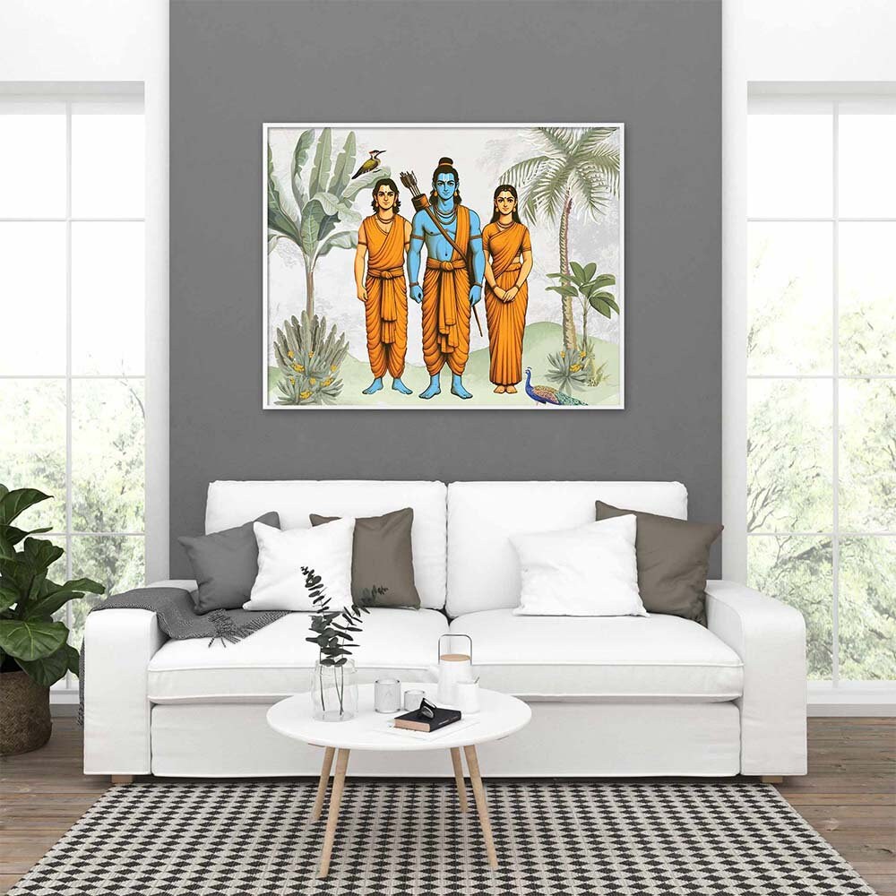 Painting of Lord Rama, Sita, Laxaman Premium Canvas Painting of Lord ...