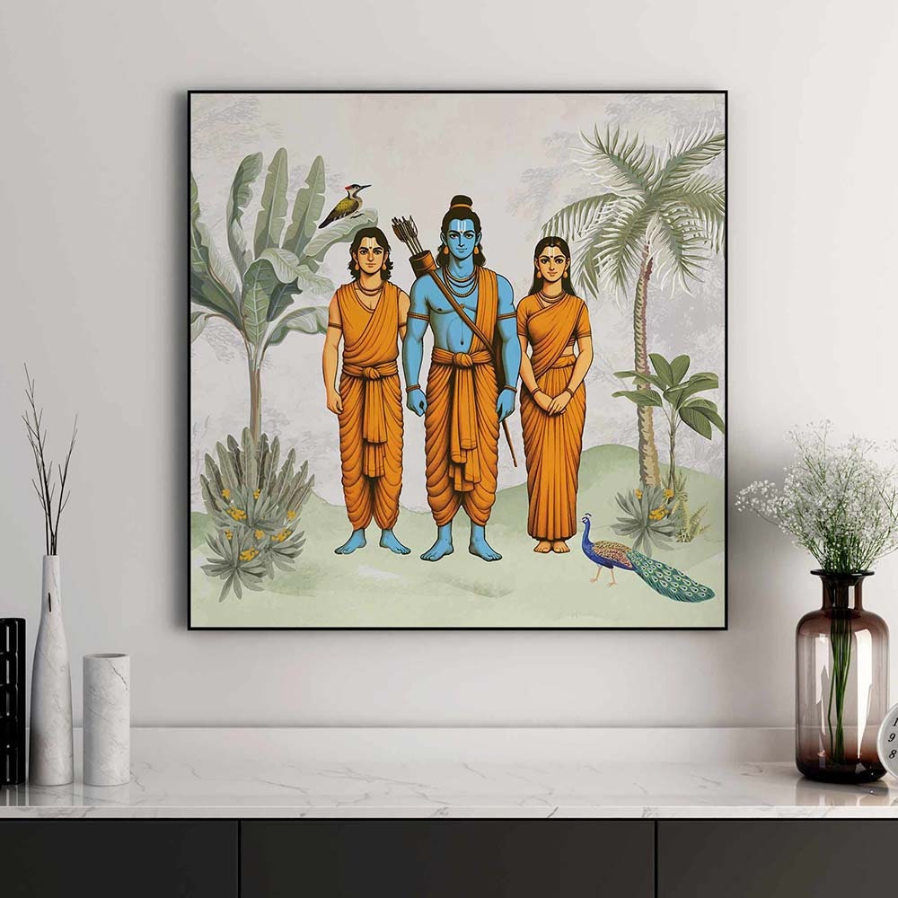 Painting of Lord Rama, Sita, Laxaman Premium Canvas Painting of Lord ...