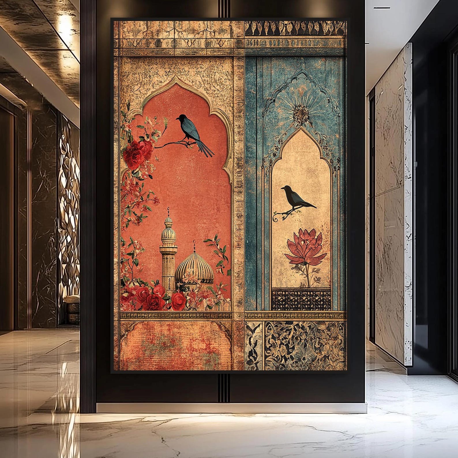Islamic Wall Art Print | Mosque & Bird Canvas | Muslim Home Decor ...