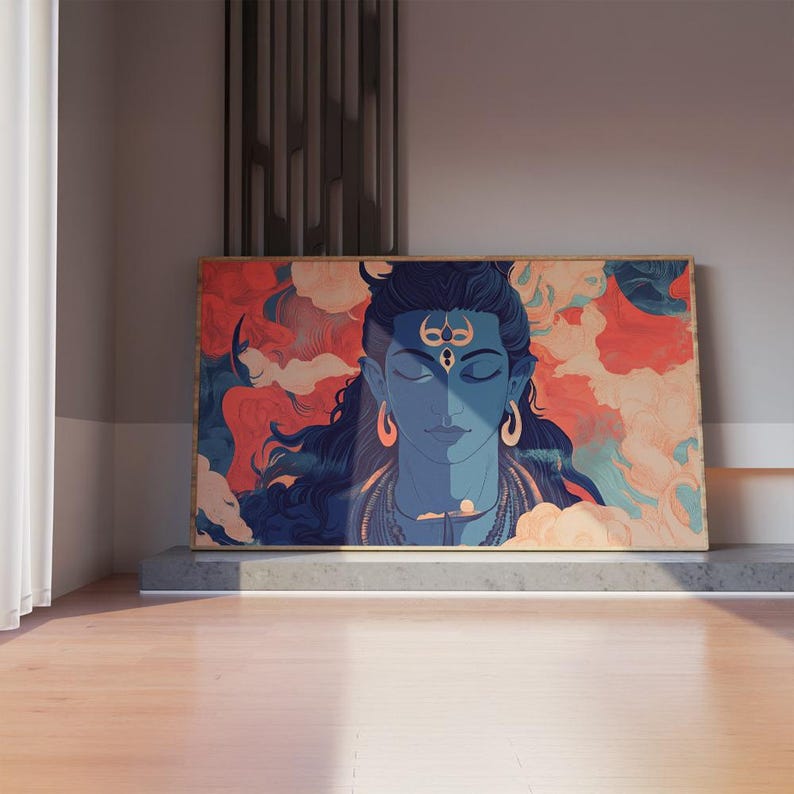 Lord Shiva Canvas Painting | Trinetra Meditation Wall Art for Spiritual ...