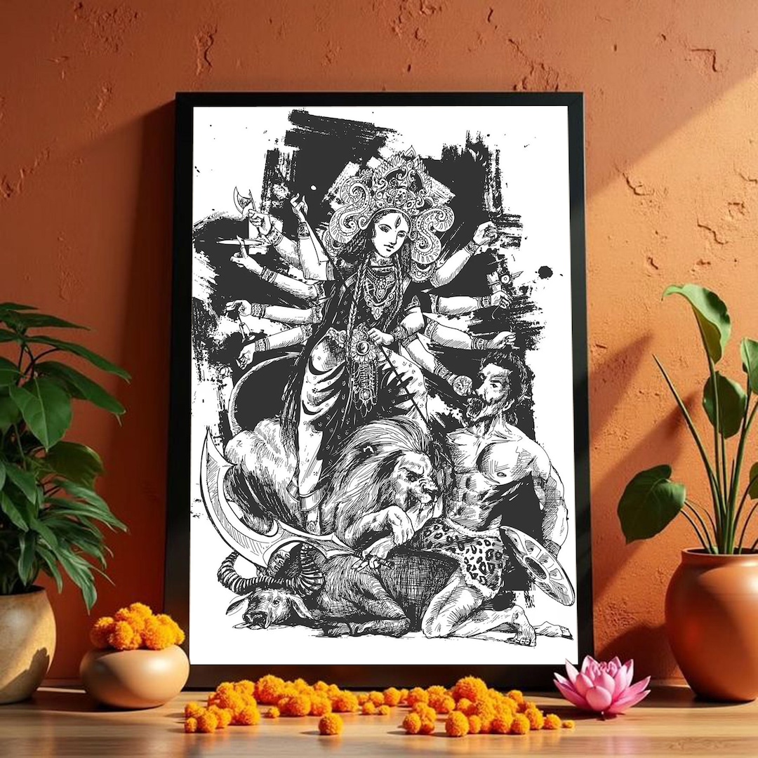 Maa Durga Canvas Painting – Hindu Goddess Warrior Wall Art, Spiritual ...