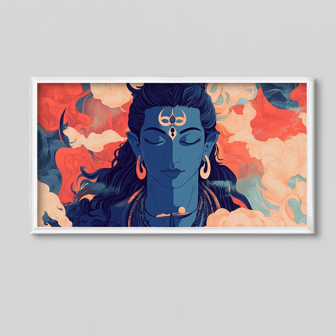 Lord Shiva Canvas Painting | Trinetra Meditation Wall Art for Spiritual ...