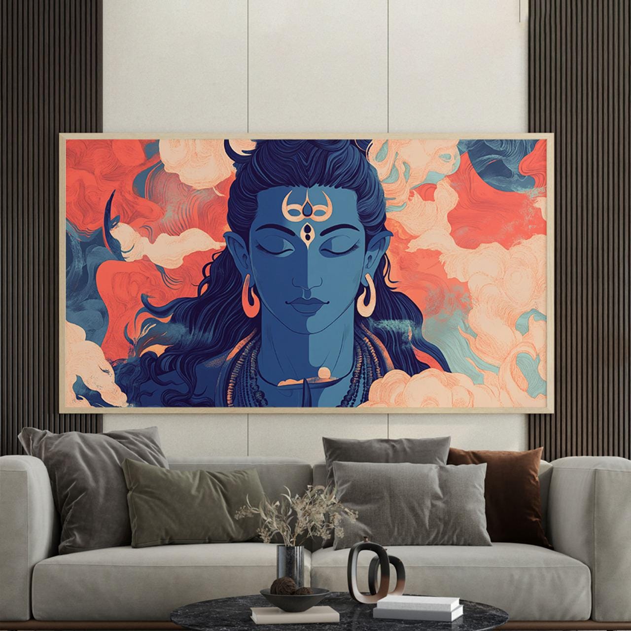 Lord Shiva Canvas Painting | Trinetra Meditation Wall Art for Spiritual ...