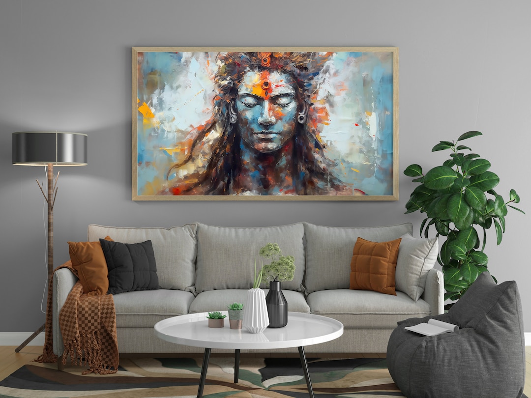 Lord Shiva Abstract Canvas Painting – Meditating Mahadev Hindu Wall Art ...