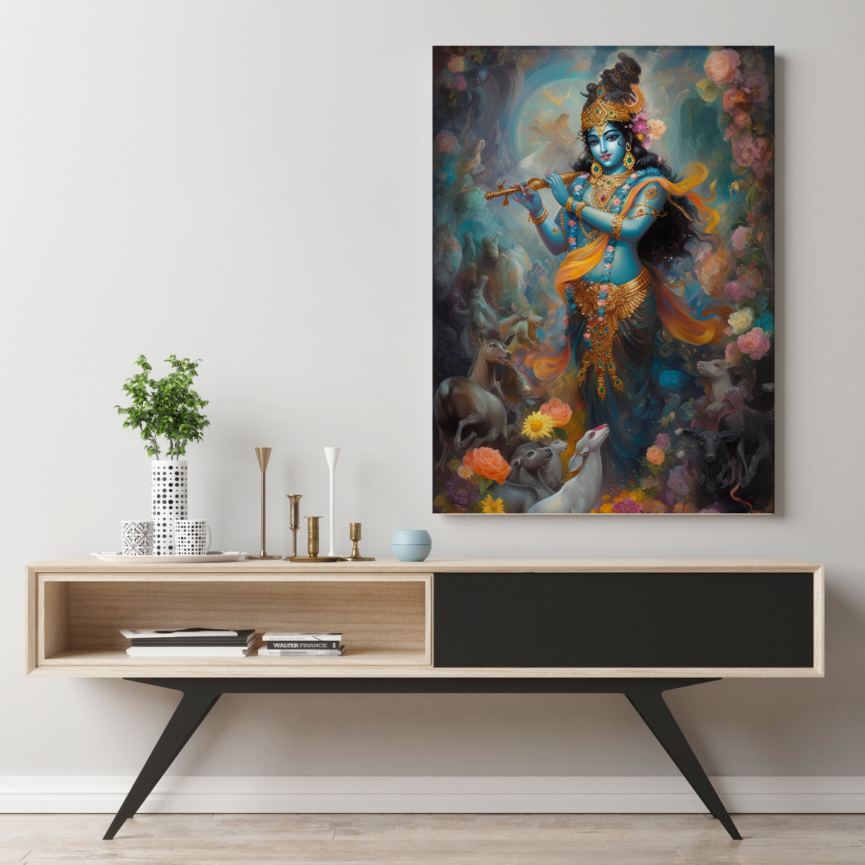 Shri Krishna Painting on Cloth Krishna Premium Canvas Wall Painting Divine Wall Art for Home ...