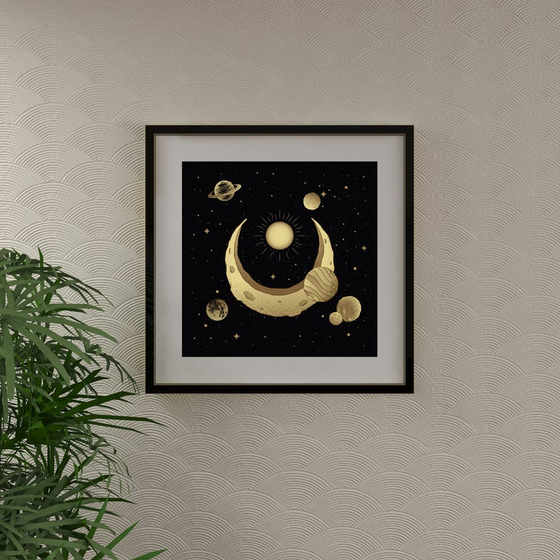 Sun & Moon Planets Celestial Wall Painting Astrology Wall Art Large ...