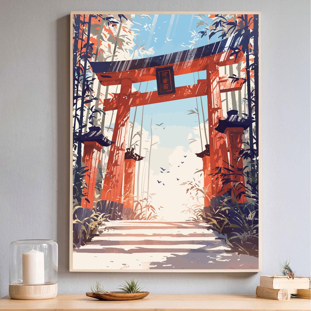 Japanese Torii Gate Canvas Painting | Spiritual Shrine & Bamboo Forest ...