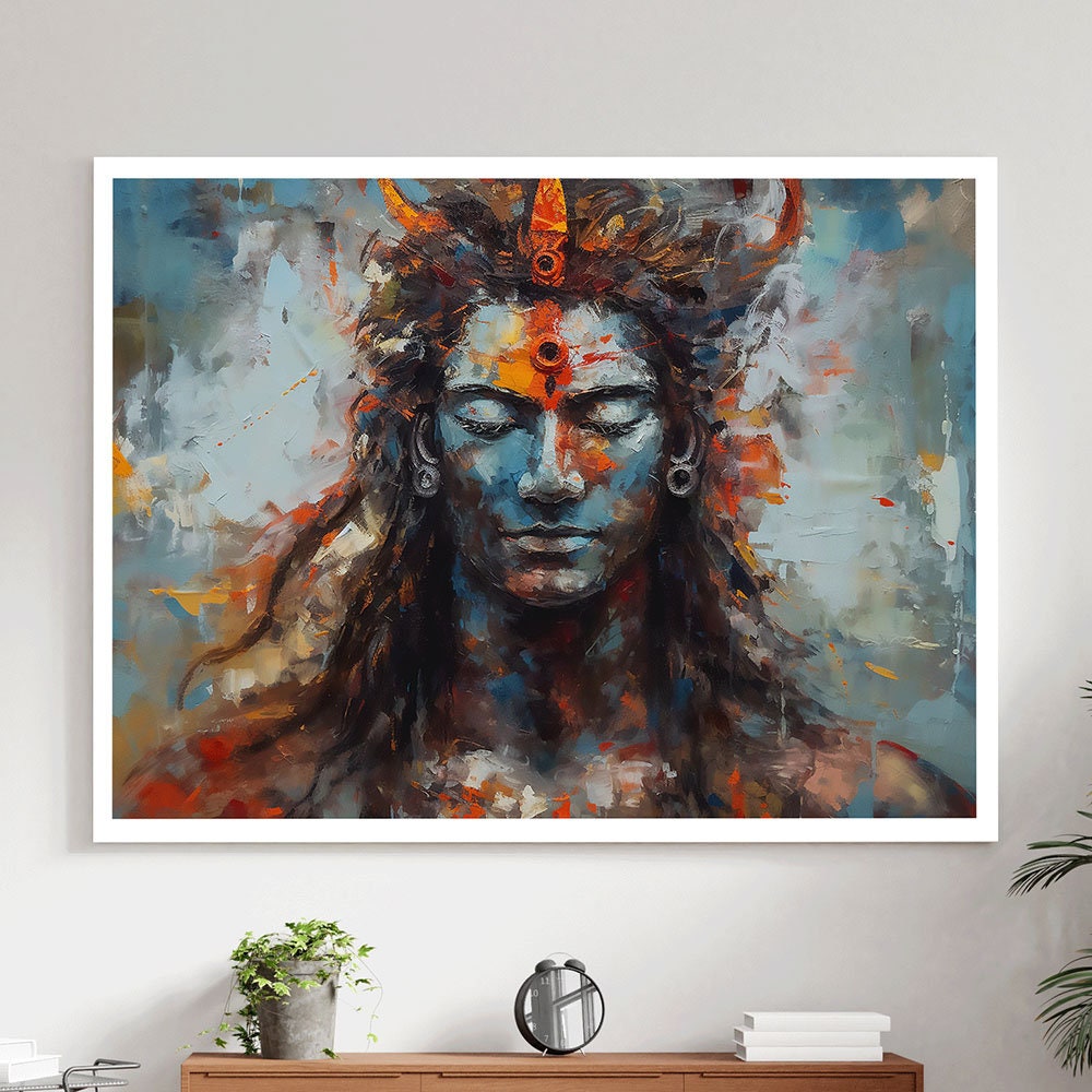 Lord Shiva Abstract Canvas Painting Lord Shiva Meditation Wall Art ...