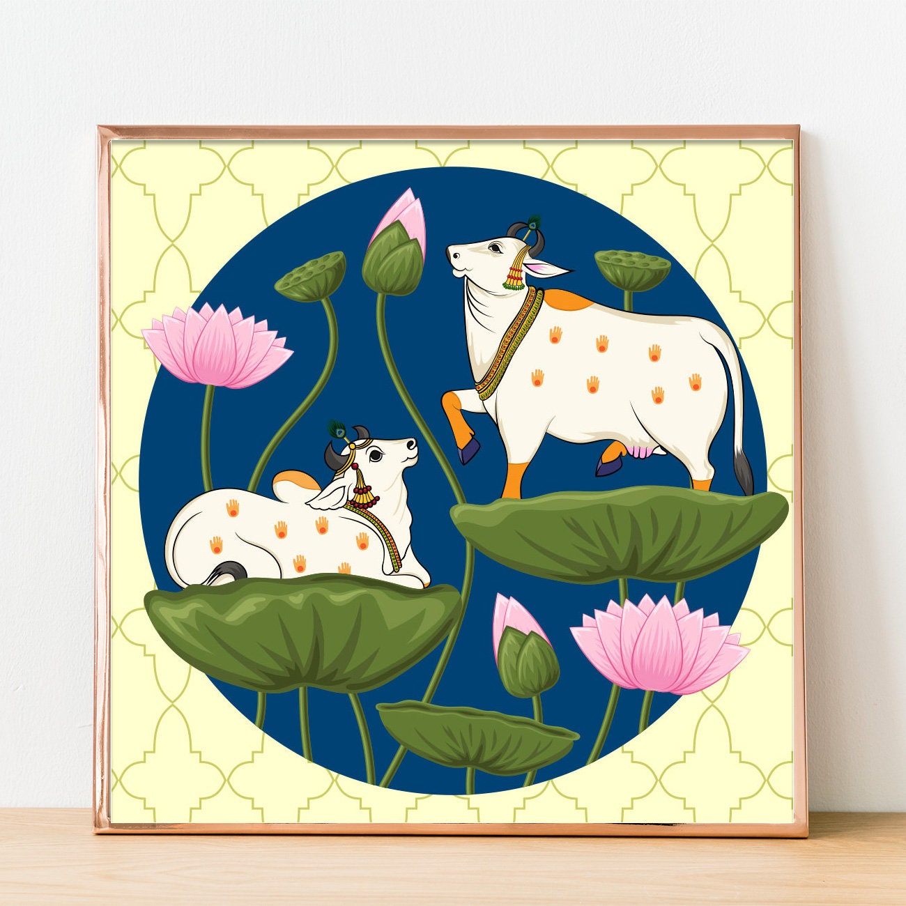 The Sacred Cow Pichwai Digital Painting Indian Folk Art Living Room ...