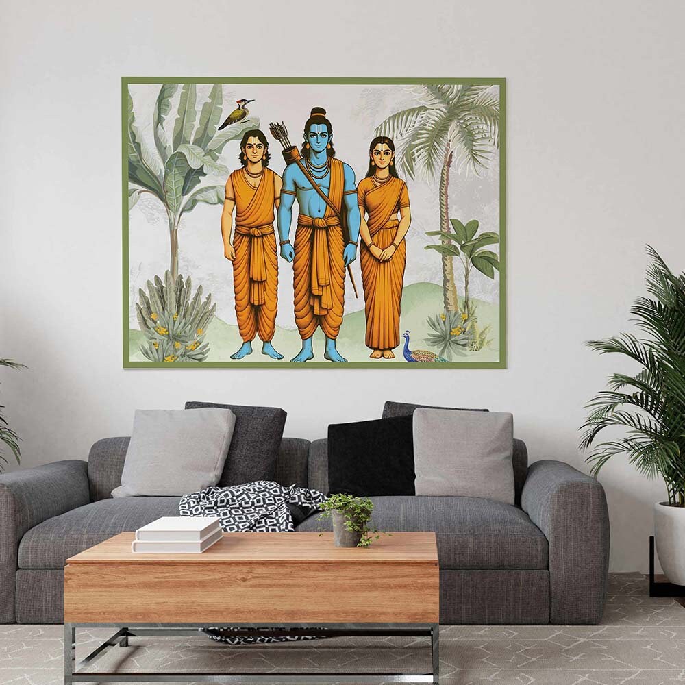 Painting of Lord Rama, Sita, Laxaman Premium Canvas Painting of Lord ...