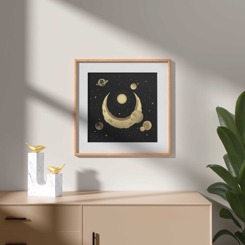 Sun & Moon Planets Celestial Wall Painting Astrology Wall Art Large ...