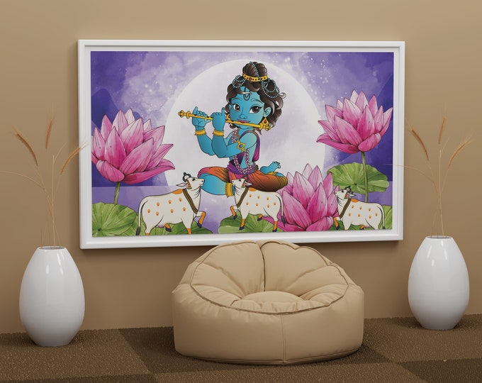 Krishna Hand Painted Painting on Canvas C No Frame - Etsy Canada