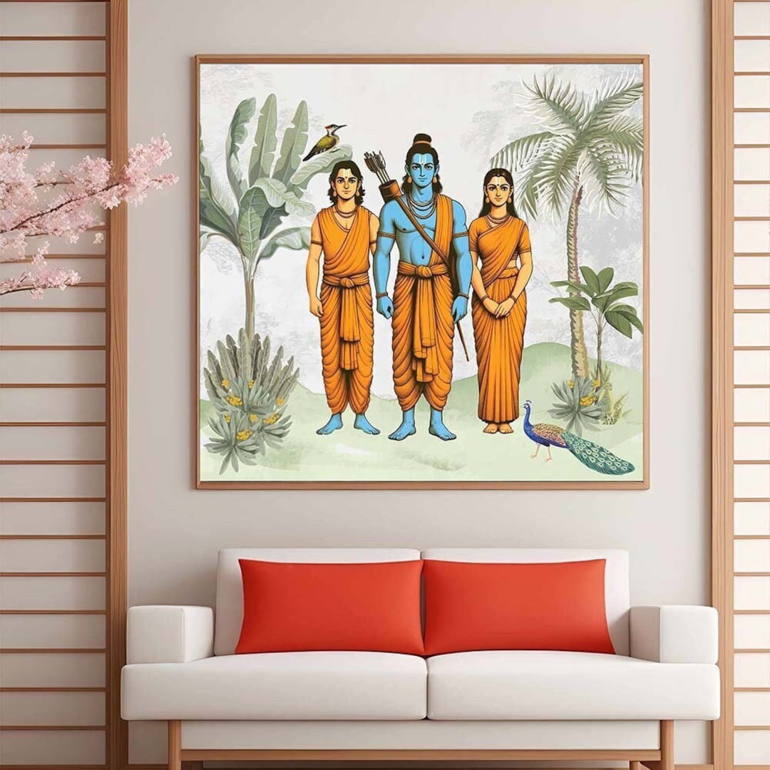 Painting of Lord Rama, Sita, Laxaman | Premium Canvas Painting of Lord ...
