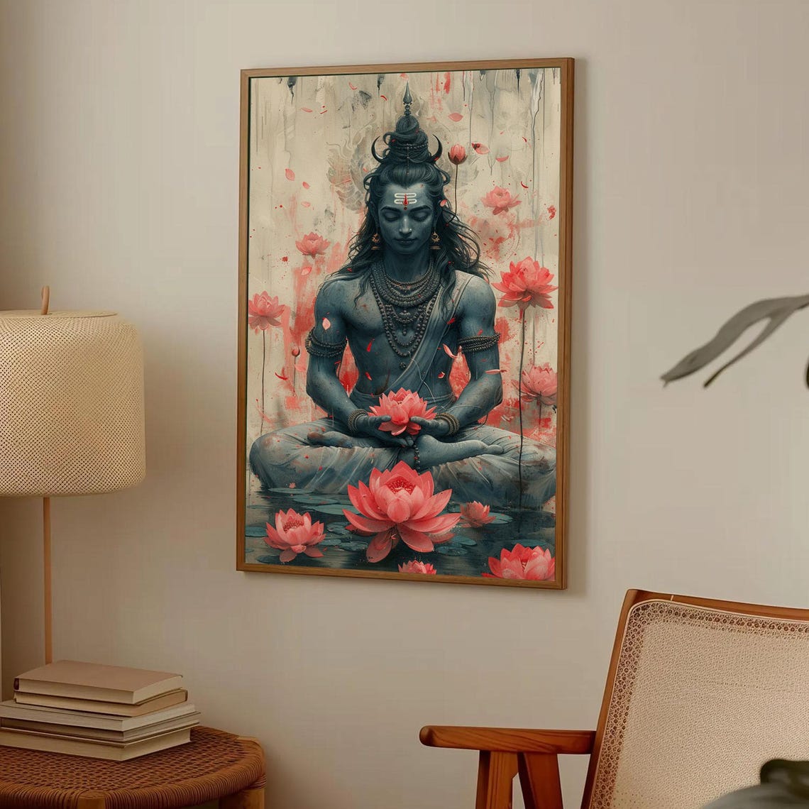 Lord Shiva Lotus Canvas Painting: Spiritual Meditation Wall Art - Etsy