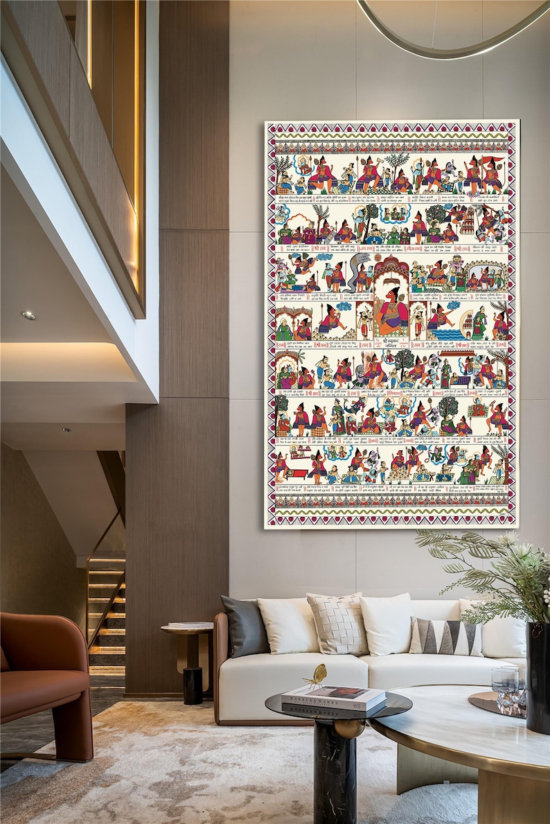 Hanuman Chalisa Canvas Print | Madhubani Hindu Wall Art | Prayer Room ...