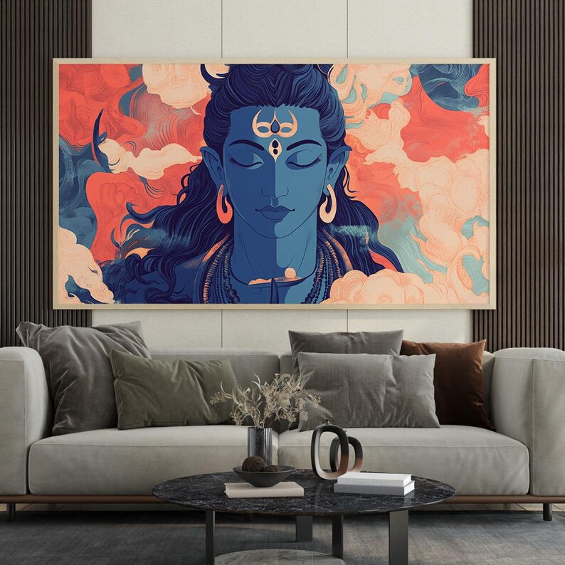 Lord Shiva Canvas Painting | Trinetra Meditation Wall Art for Spiritual ...