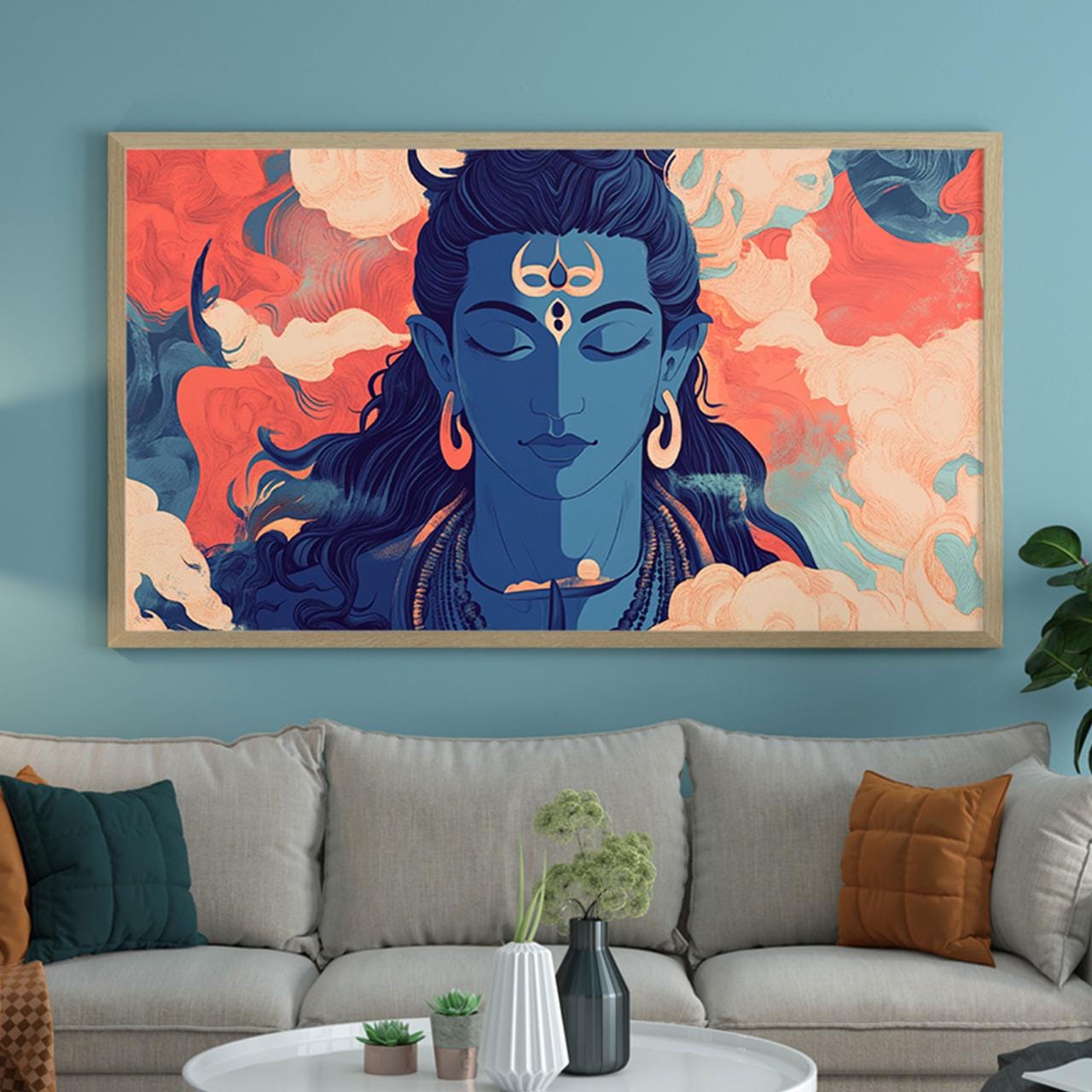 Lord Shiva Canvas Painting | Trinetra Meditation Wall Art for Spiritual ...