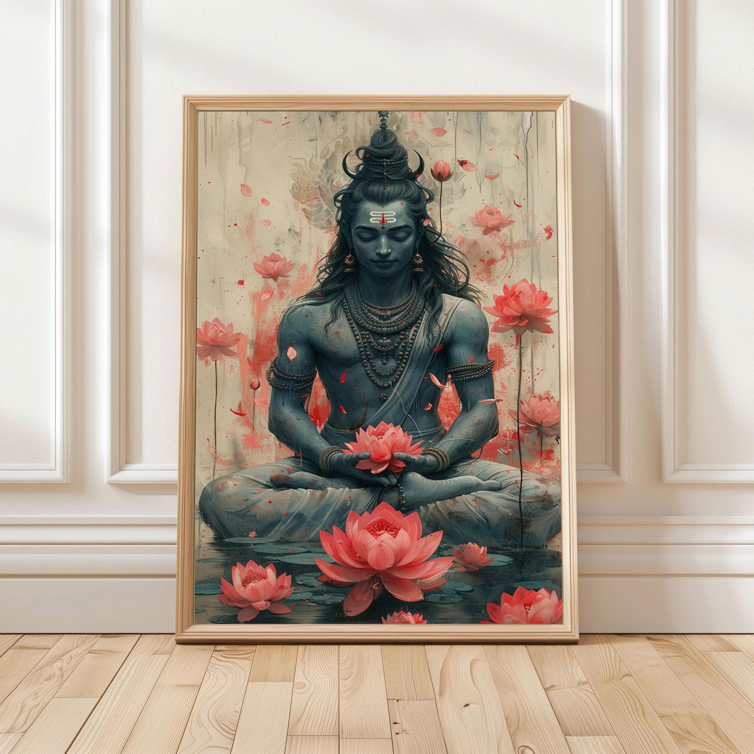 Lord Shiva Lotus Canvas Painting: Spiritual Meditation Wall Art - Etsy
