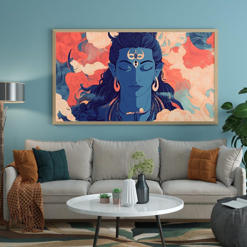 Lord Shiva Canvas Painting | Trinetra Meditation Wall Art for Spiritual ...